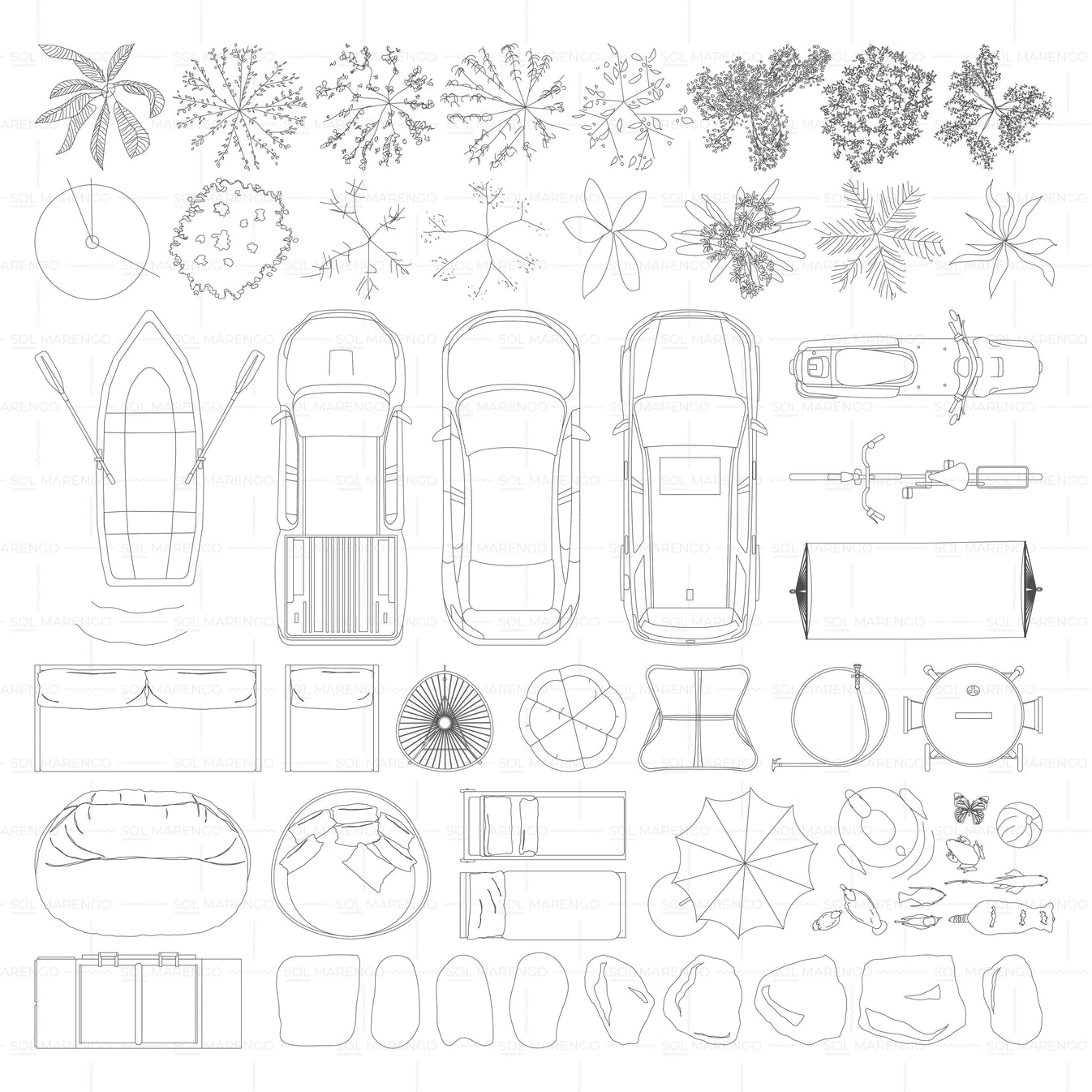 Mobiliario de PATIO en planta | CAD & Vector – Sol Marengo