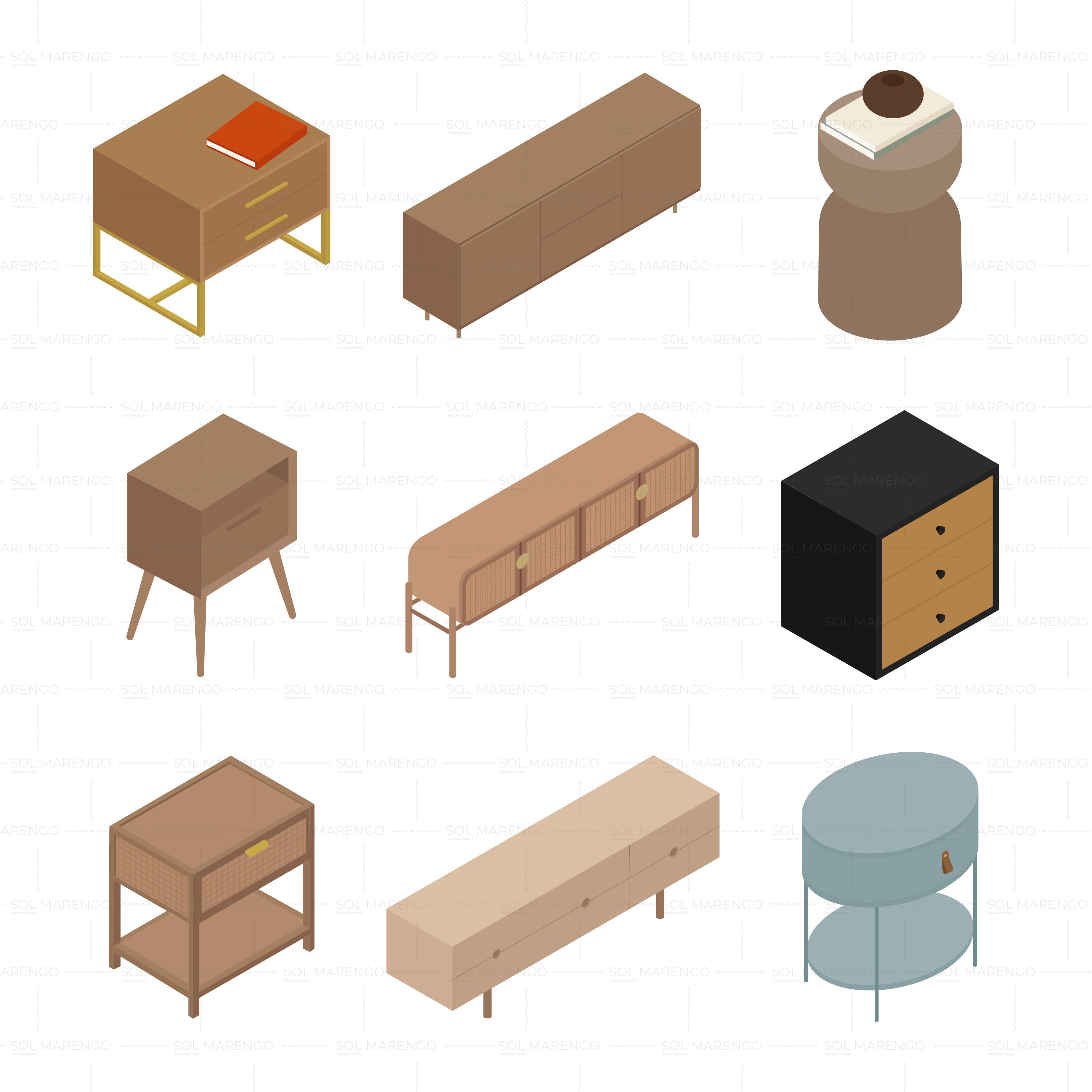 Mobiliario de RECÁMARA isométrico | CAD, Vector, PNG & SVG – Sol Marengo
