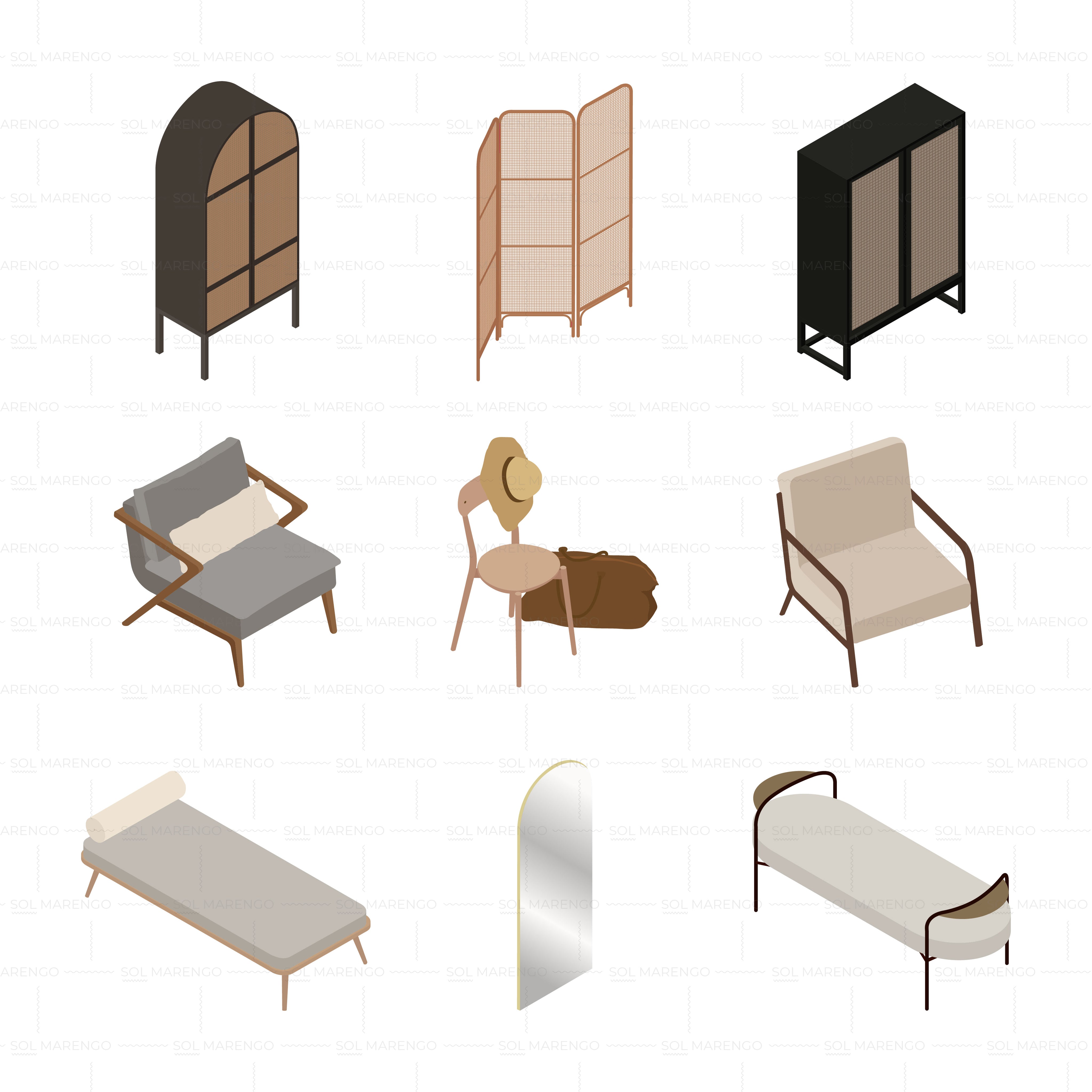 Mobiliario de RECÁMARA isométrico | CAD, Vector, PNG & SVG – Sol Marengo